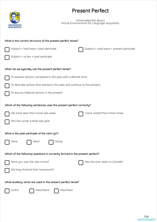 Present Perfect. Interactive worksheet | TopWorksheets