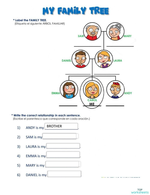 1 Family tree. Interactive worksheet | TopWorksheets