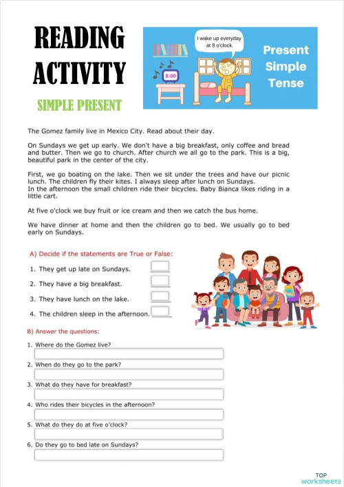 READING ACTIVITY - SIMPLE PRESENT. Ficha interactiva | TopWorksheets