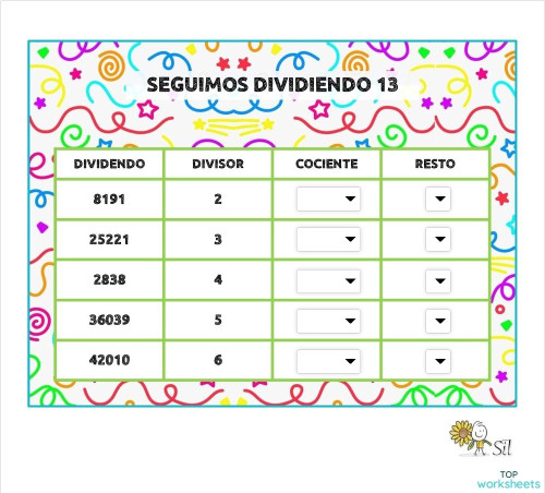 Repartir en partes iguales. Ficha interactiva | TopWorksheets