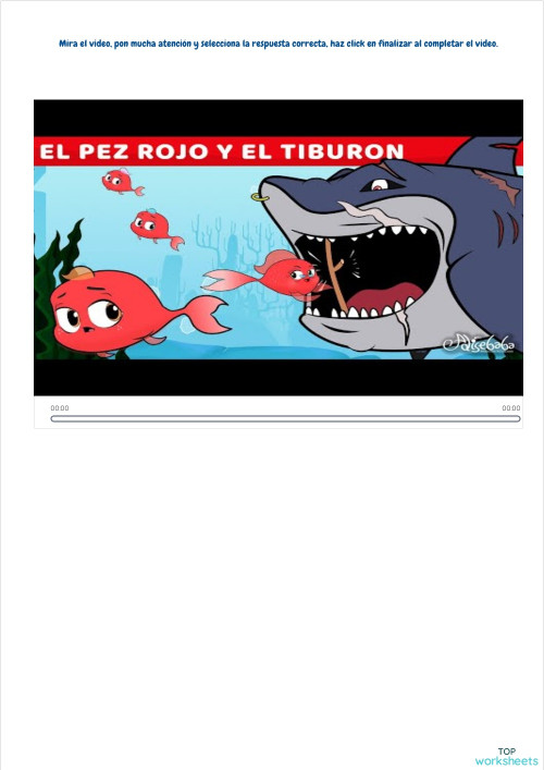 Cuento: El Pez Rojo y el Tiburón. Ficha interactiva | TopWorksheets