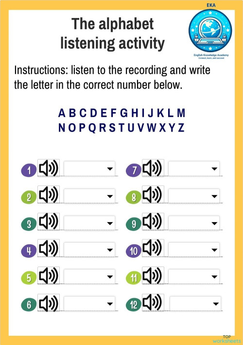 The alphabet listening activity. Interactive worksheet | TopWorksheets
