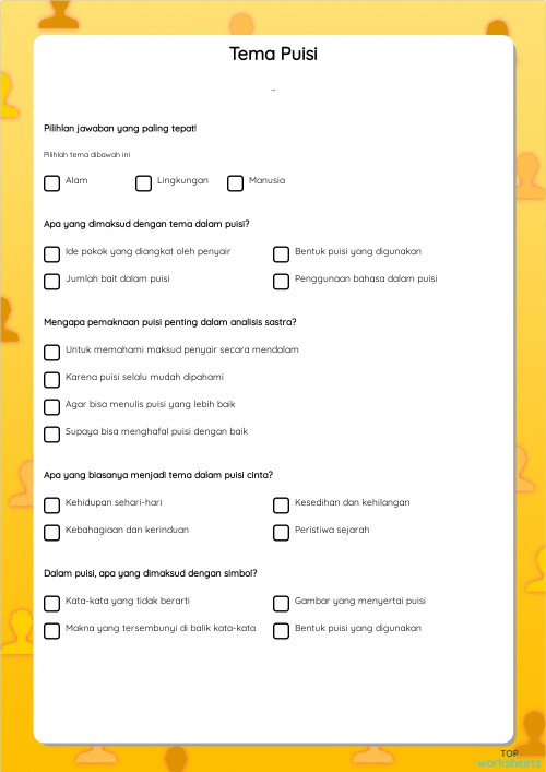 Tema Puisi. Interactive worksheet | TopWorksheets