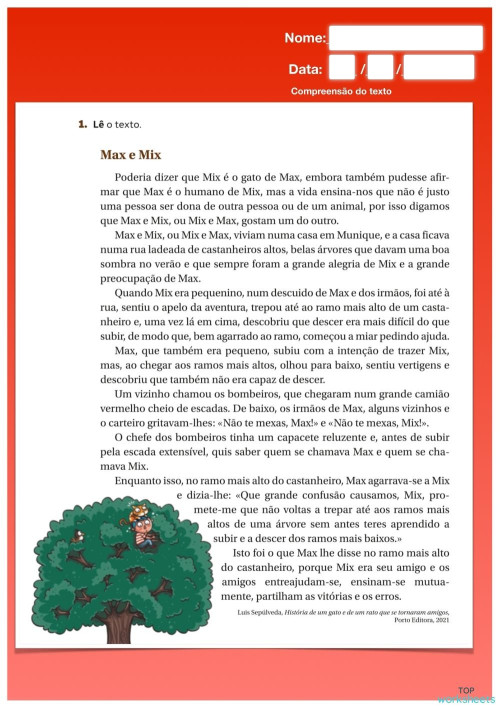 Português final - Compreensão do texto. Ficha interativa | TopWorksheets