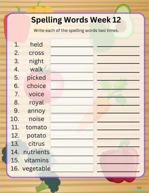 Spelling Words 12.1. Interactive worksheet | TopWorksheets