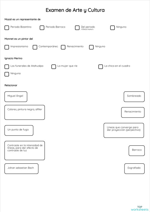Examen final de Arte y Cultura. Ficha interactiva | TopWorksheets