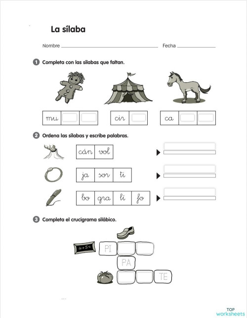 Las sílabas: fichas interactivas y ejercicios online | TopWorksheets