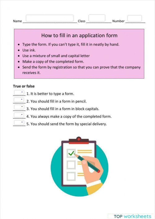 How to fill in application form. Interactive worksheet | TopWorksheets