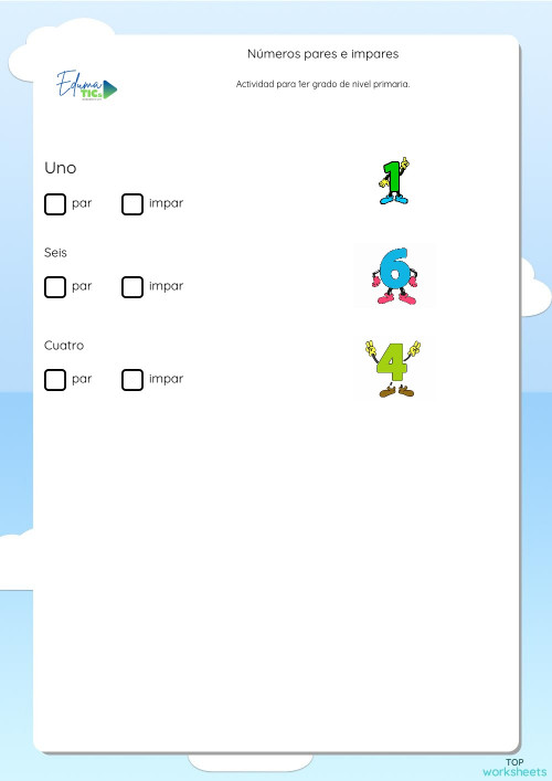 Números pares e impares. Ficha interactiva | TopWorksheets