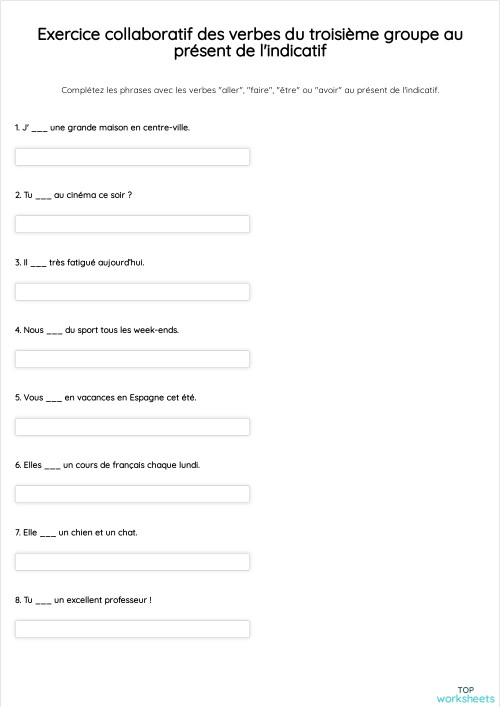 Exercice collaboratif des verbes du troisième groupe au présent de l ...