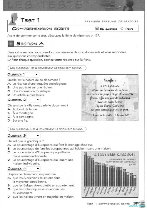 TEF 1 Compréhension écrite. Fiche interactive | TopWorksheets