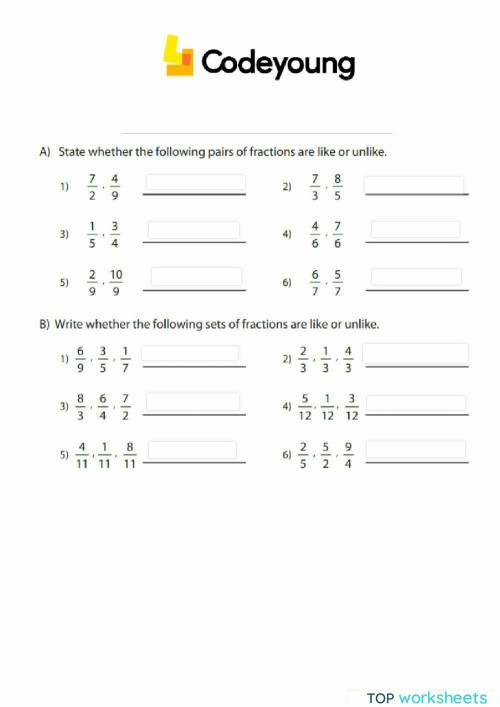 Types of Fractions Concept CW. Interactive worksheet | TopWorksheets