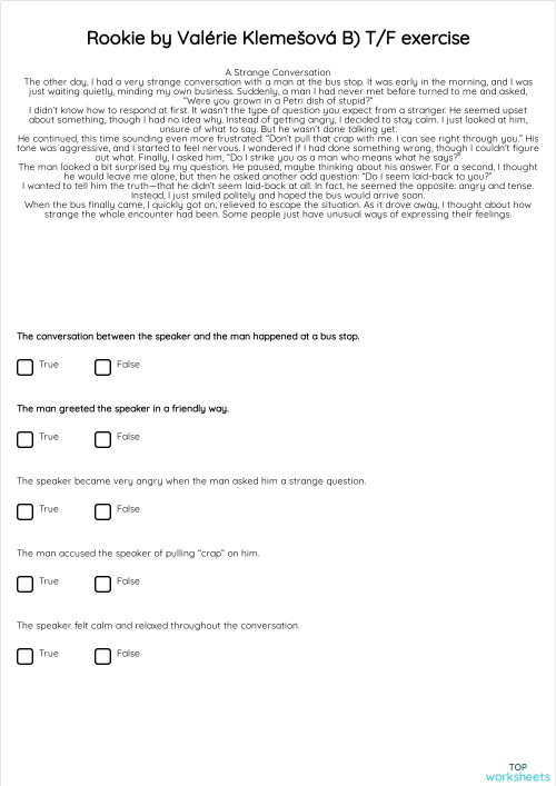 The Rookie by Vítek. Interactive worksheet | TopWorksheets