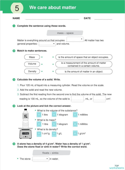 U5 SCIENCE TEST. Interactive worksheet | TopWorksheets
