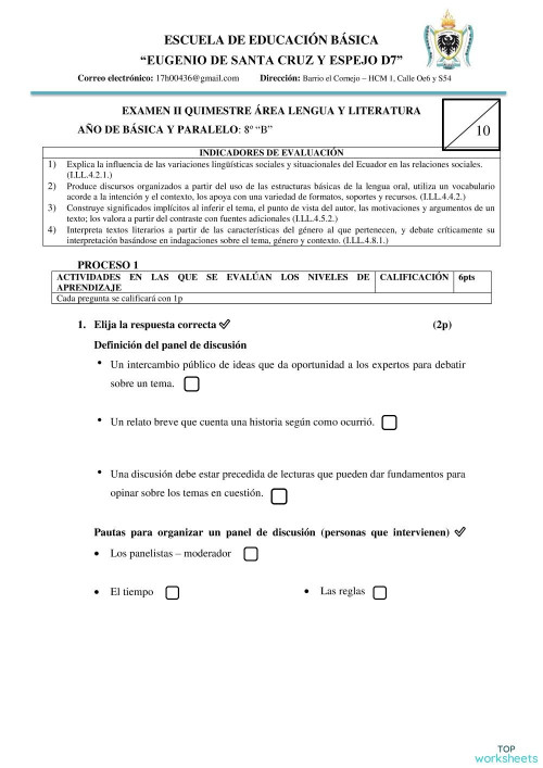 EXAMEN DE OCTAVO. Ficha interactiva | TopWorksheets
