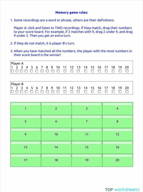 Memory game: a personal assistant. Interactive worksheet | TopWorksheets