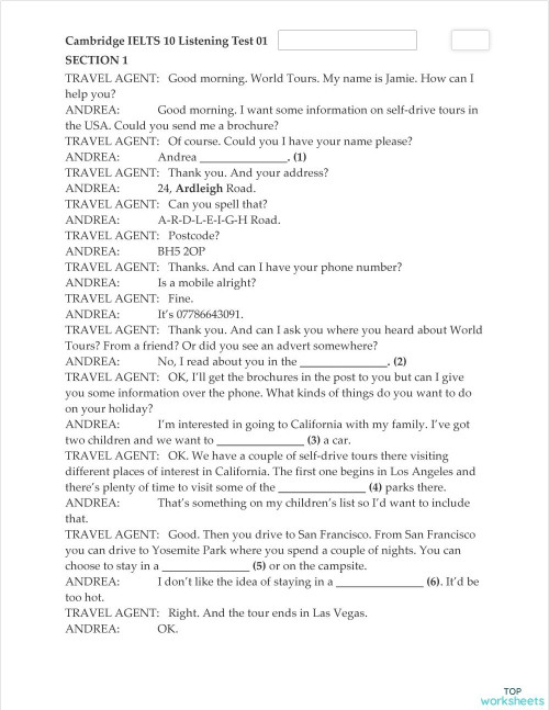 Cam 10_Test 2_Part 1_IELTS Listening practice_Dictation. Interactive ...