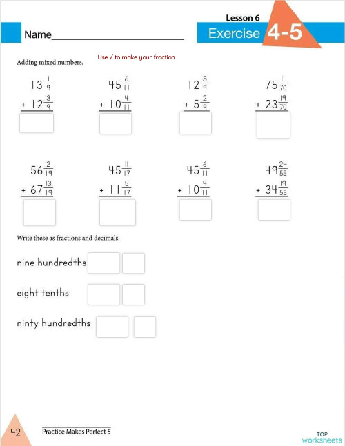 Lesson 6: Exercise 4-5 Pg 42. Interactive worksheet | TopWorksheets
