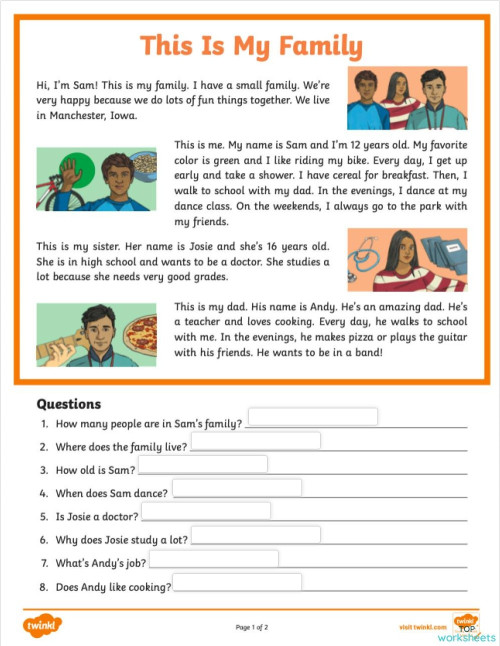 This is My Family - Reading Activity. Interactive worksheet | TopWorksheets