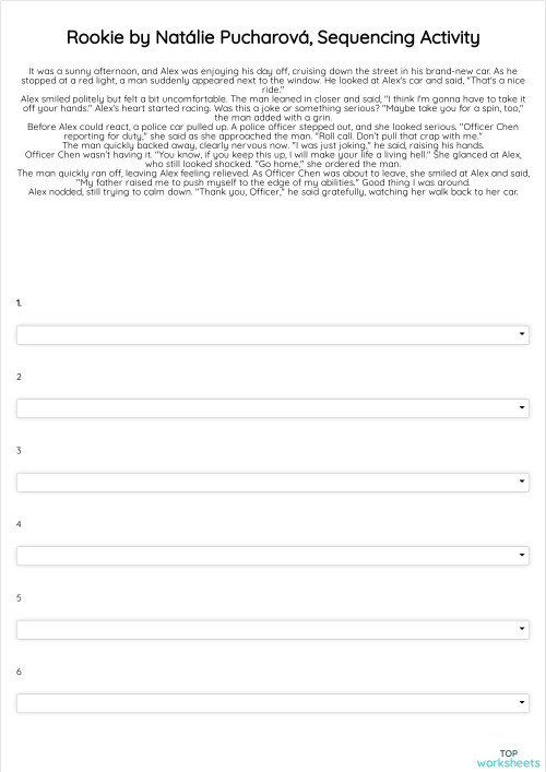 Rookie by Natálie Pucharová, Sequencing Activity. Interactive worksheet ...