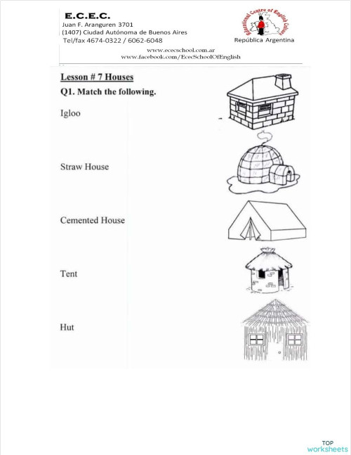Match the houses. Interactive worksheet | TopWorksheets