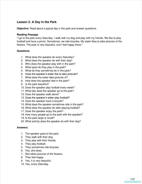 A day in the park. Interactive worksheet | TopWorksheets