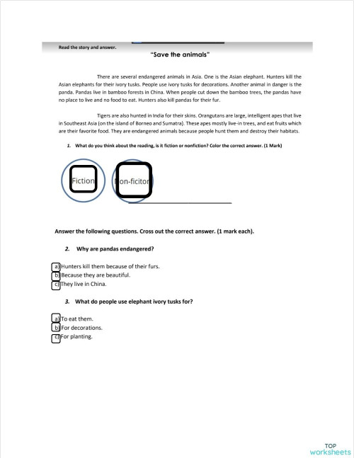 reading endangered animals. Interactive worksheet | TopWorksheets