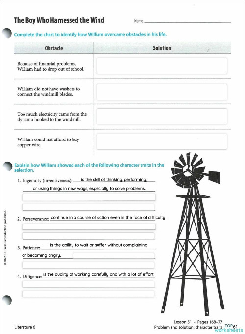 The Boy Who Harnessed the Wind Pg 61. Interactive worksheet | TopWorksheets