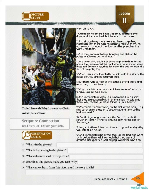 Lesson 11: Picture Study Pg 115. Interactive worksheet | TopWorksheets