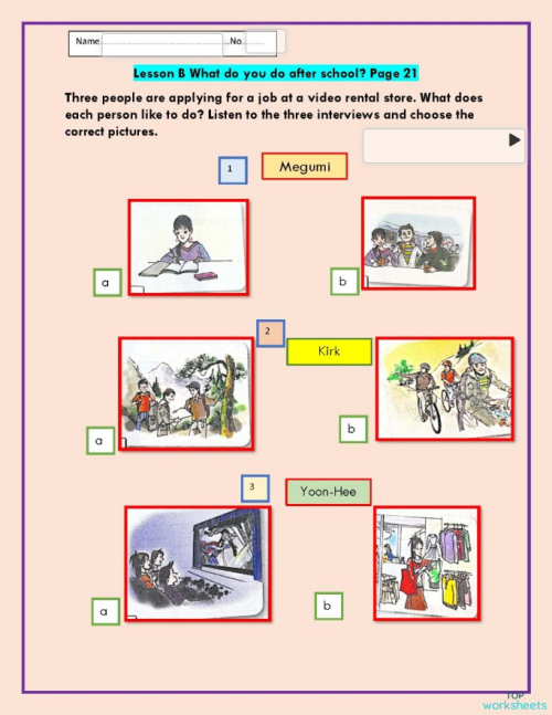 What do you do after school? ใบงานเชิงโต้ตอบ | TopWorksheets