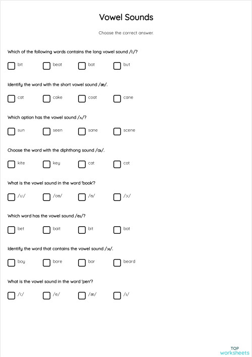 Vowel Sounds. Interactive worksheet | TopWorksheets
