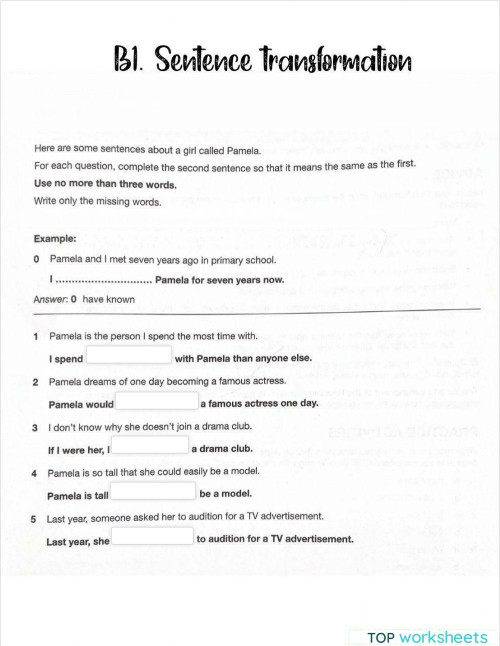 B1. Sentence Transformation 1. Interactive worksheet | TopWorksheets