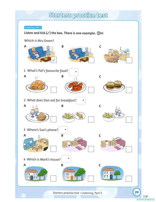 ESL01_Starters listening_Part 3. Interactive worksheet | TopWorksheets