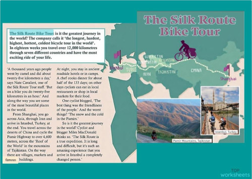 the silk route tour. Interactive worksheet | TopWorksheets