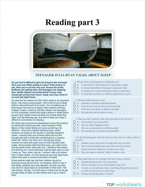 PET reading part 3. Interactive worksheet | TopWorksheets