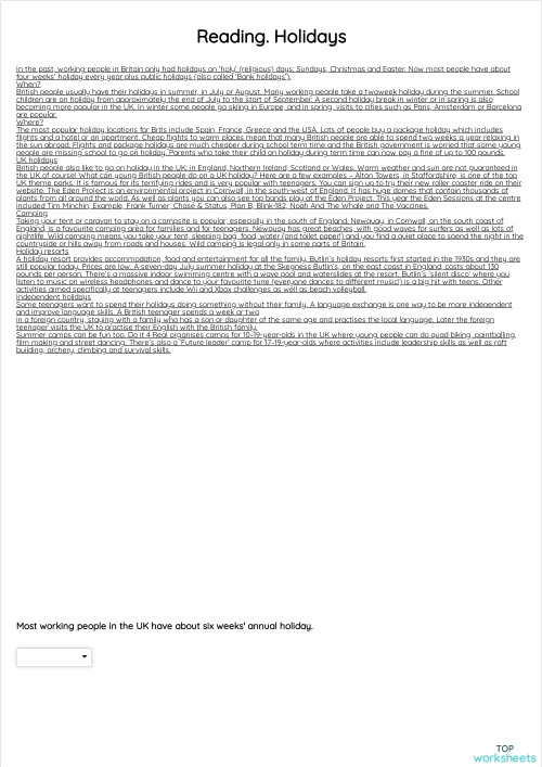 Reading. Holidays. Interactive worksheet | TopWorksheets