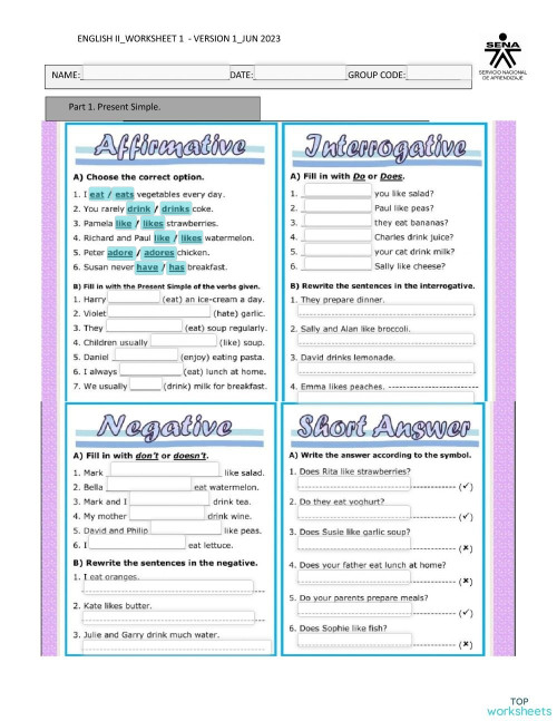 English II_Worksheet 1_Present simple, Prepositions OF Time, Adverbs ...