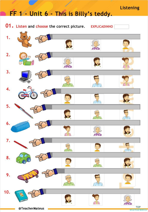 FF 1 - Unit 06 - 4 - This is Billy's teddy. - Listening. Interactive ...