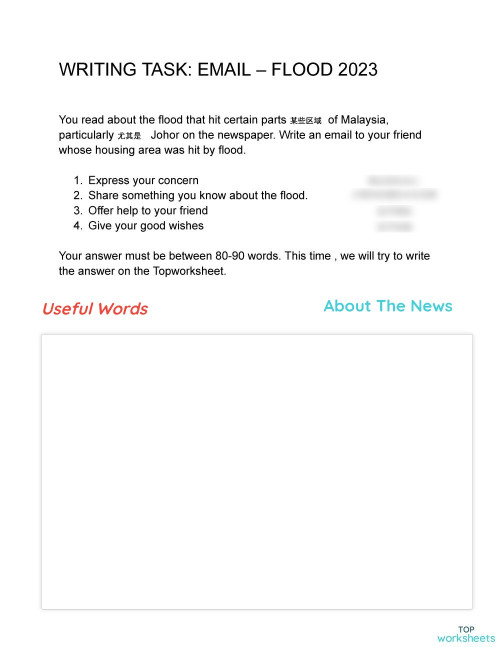 Writing Task : Email - Flood. Interactive worksheet | TopWorksheets