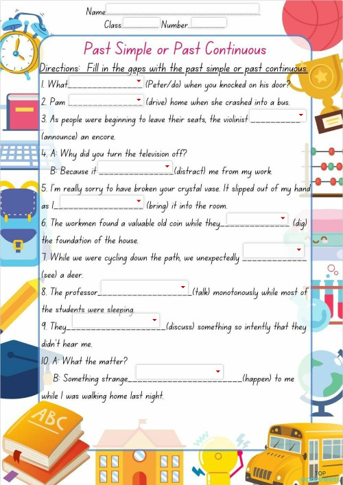 Past Simple or Past Continuous. Interactive worksheet | TopWorksheets