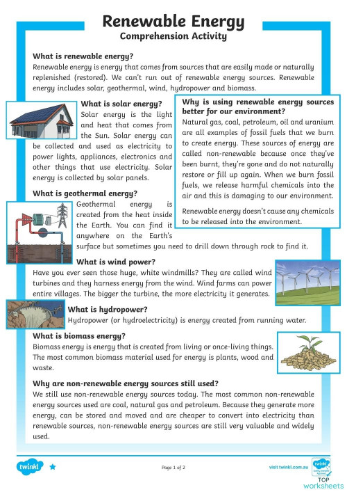 Renewable Energy Worksheet. Interactive worksheet | TopWorksheets