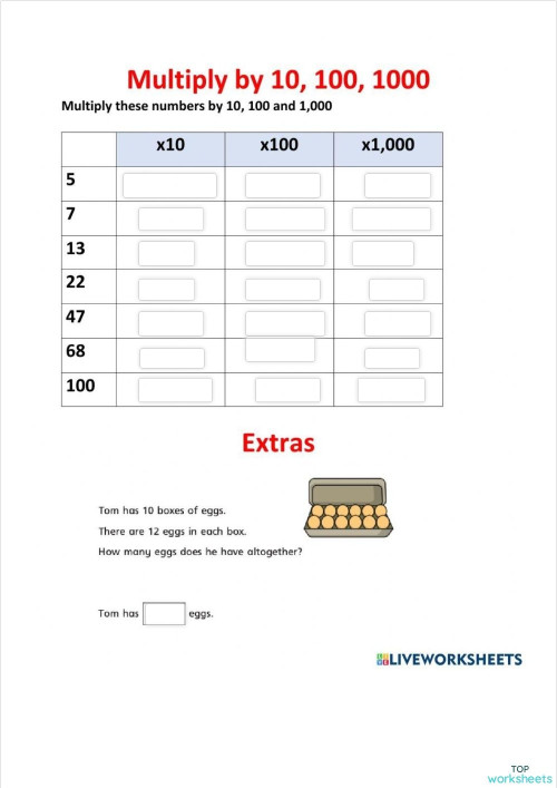 Long x10 100 1000. Interactive worksheet | TopWorksheets