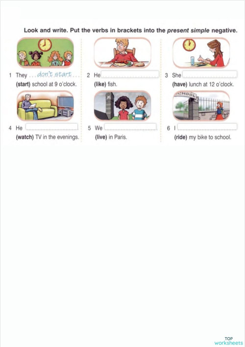 Present Simple Negative A1. Interactive worksheet | TopWorksheets