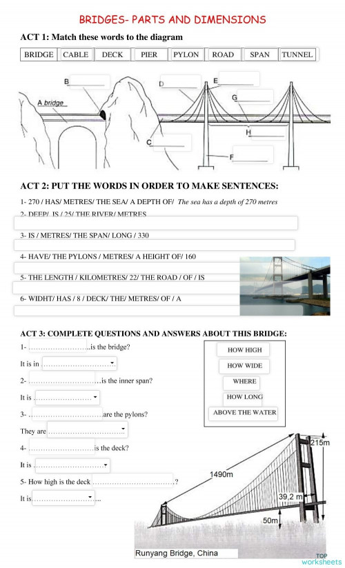 BRIDGES-DIMENSIONS. Interactive worksheet | TopWorksheets
