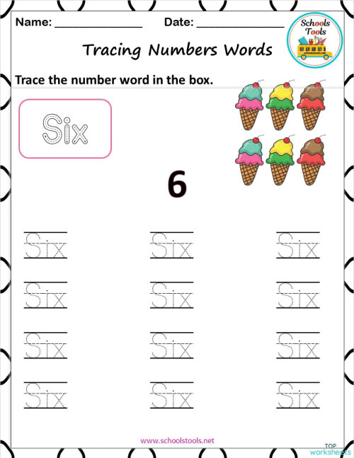 Tracing Number Words Sheets 6-10. Interactive worksheet | TopWorksheets