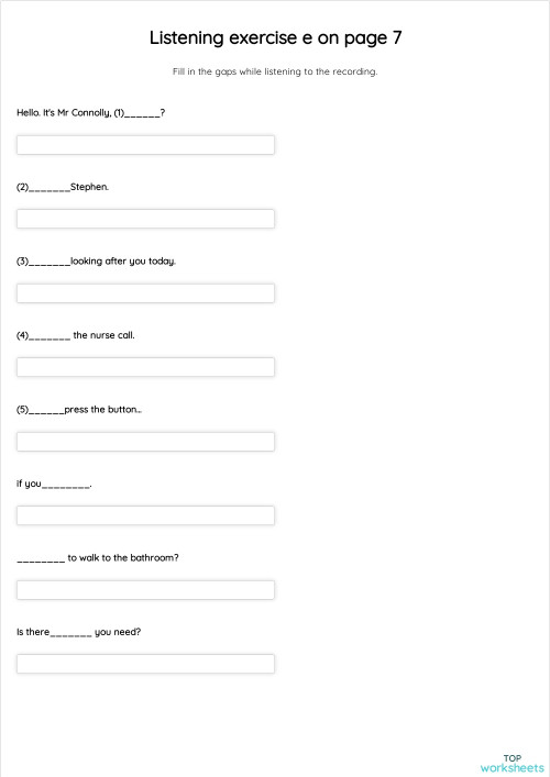 Listening exercise e on page 7. Interactive worksheet | TopWorksheets