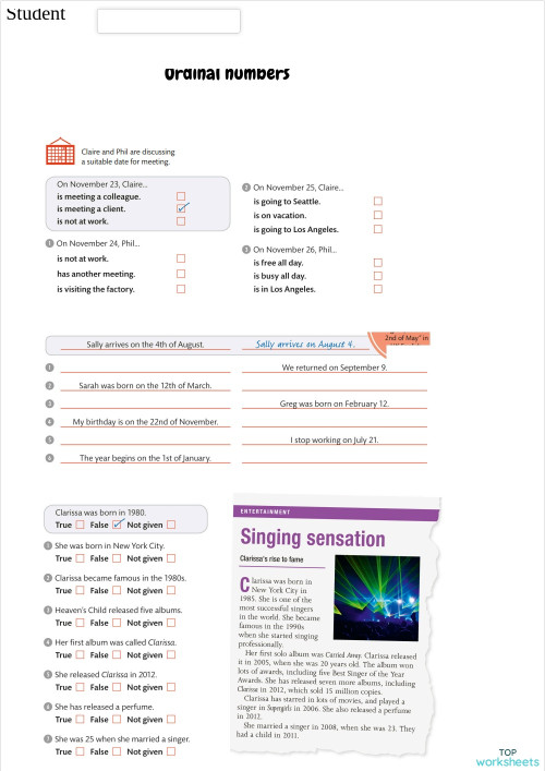 Ordinal numbers. Interactive worksheet | TopWorksheets