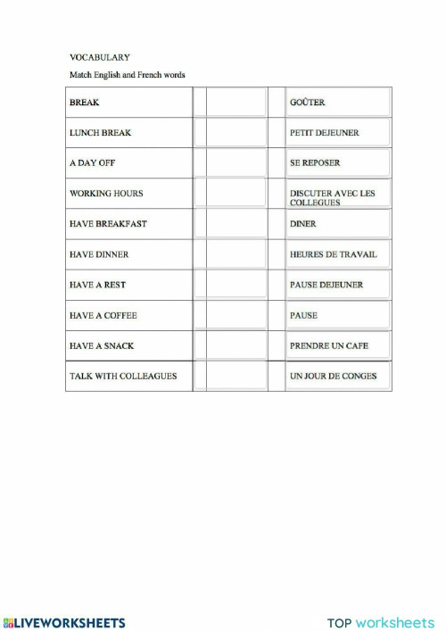 vocabulary training breaks. Interactive worksheet | TopWorksheets