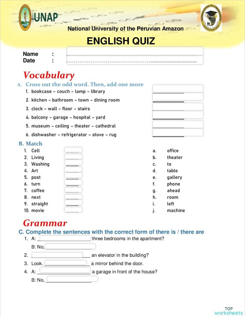 English Quiz 1 Group 6. Interactive worksheet | TopWorksheets