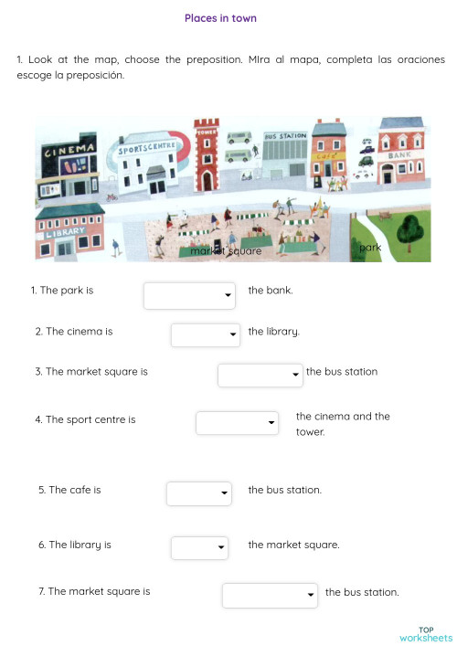 Places and prepositions. Interactive worksheet | TopWorksheets